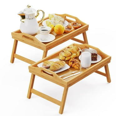 Foldable Bamboo Bed Tray Table: Portable Wood Breakfast Trays for Bed ...