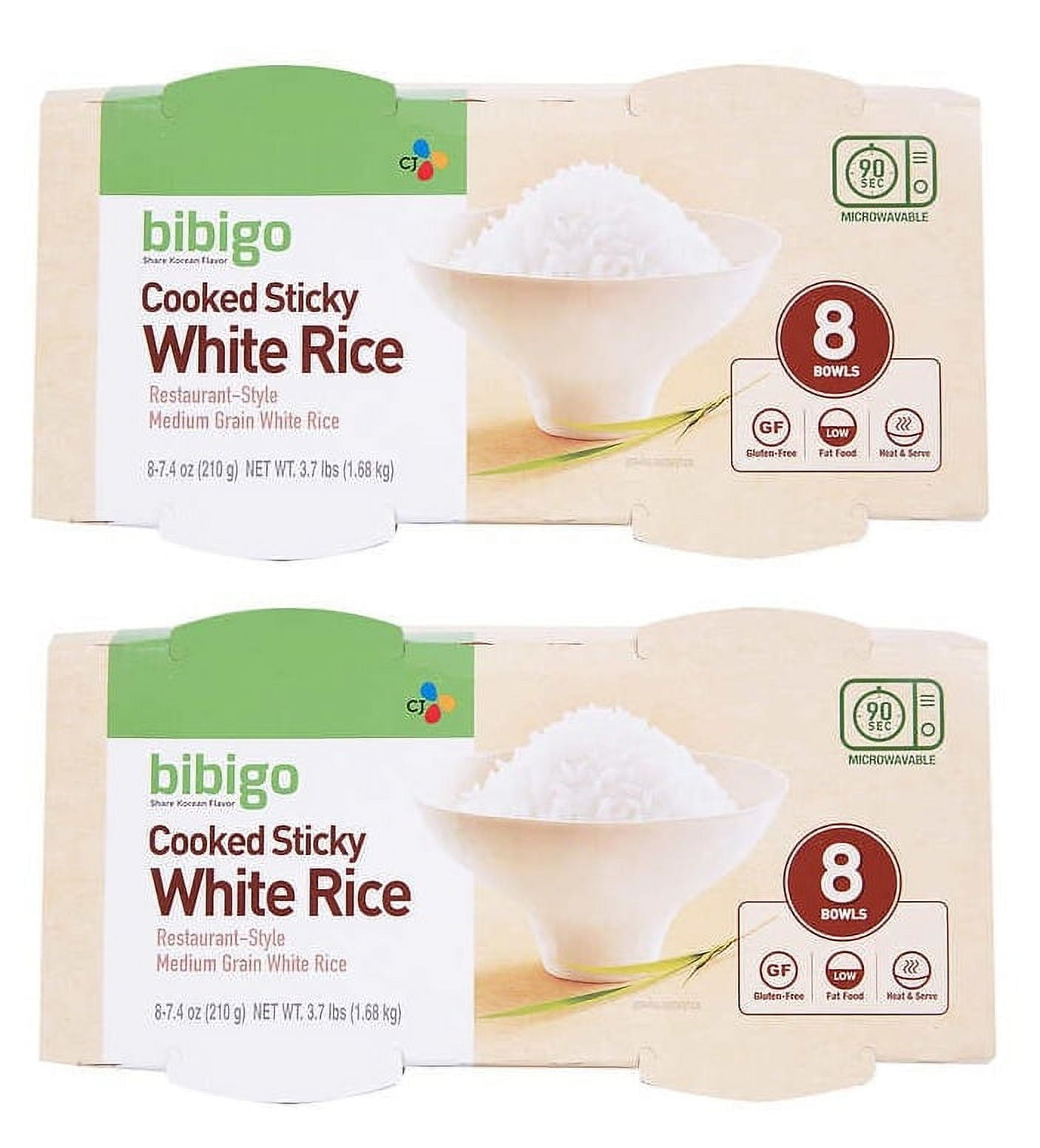 Bibigo 2 Pack Cooked Sticky White Rice, Ready Made Microwave Food, Low ...