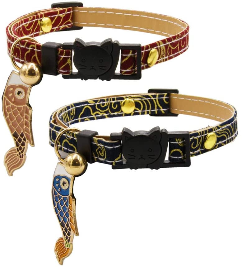 2 PACK Breakaway Cat Collar with Bells & Koinobori Japanese Cat Collar ...