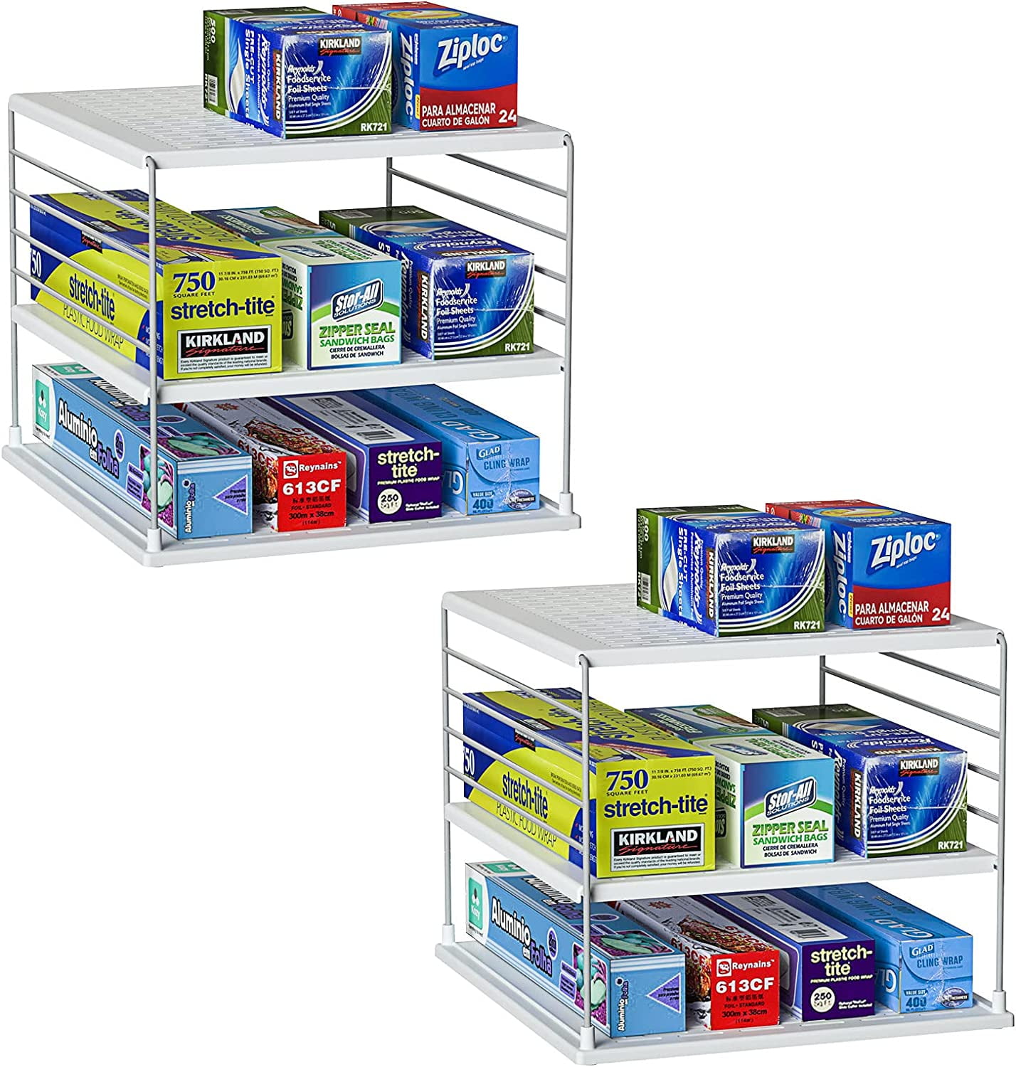 2 PACK Cabinet Organizer for Foil and Plastic Wrap- Divided Compartment ...