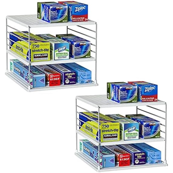2 PACK Cabinet Organizer for Foil and Plastic Wrap- Divided Compartment ...