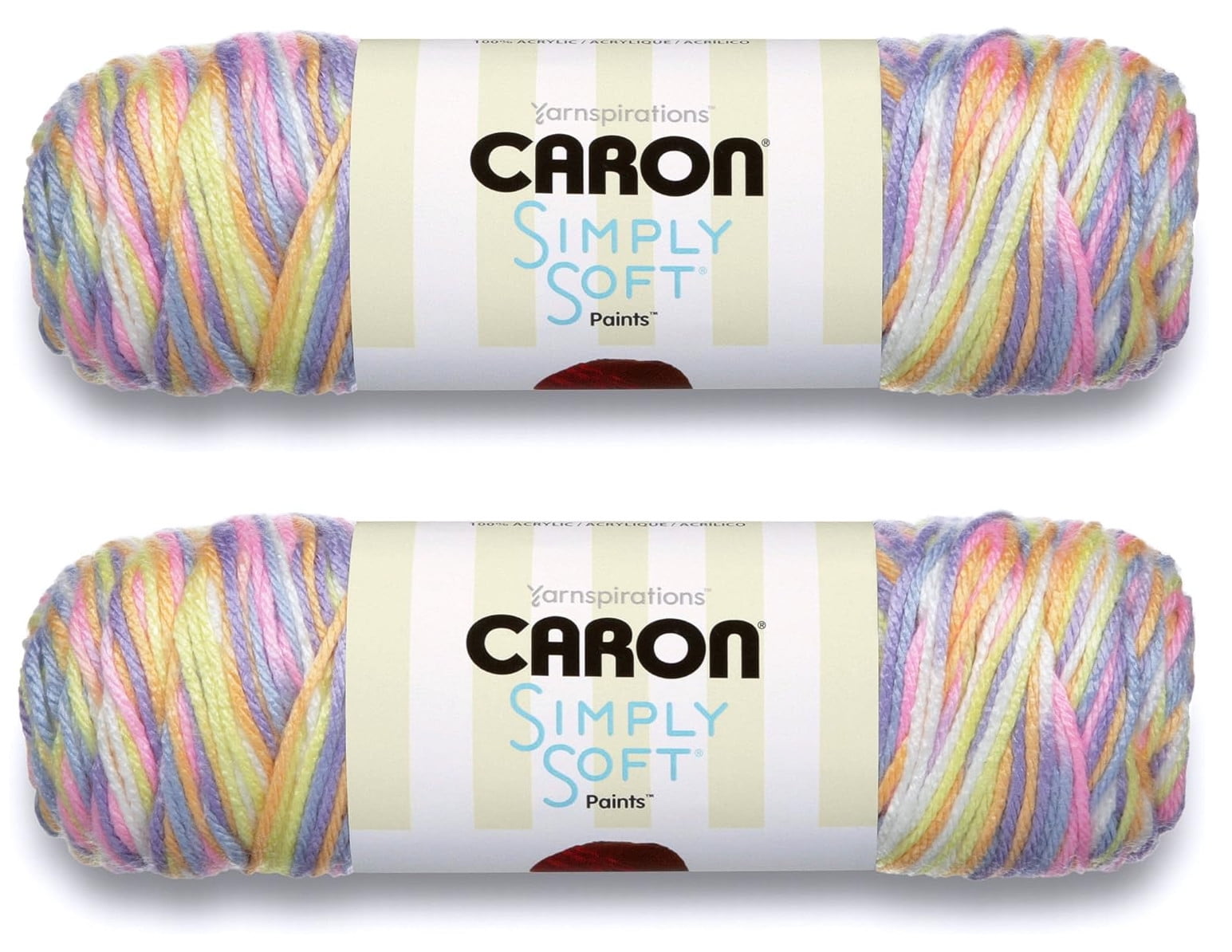 Caron Simply Soft Paints Yarn, Baby Brights, Multicolor, 2-Pack, 100% ...