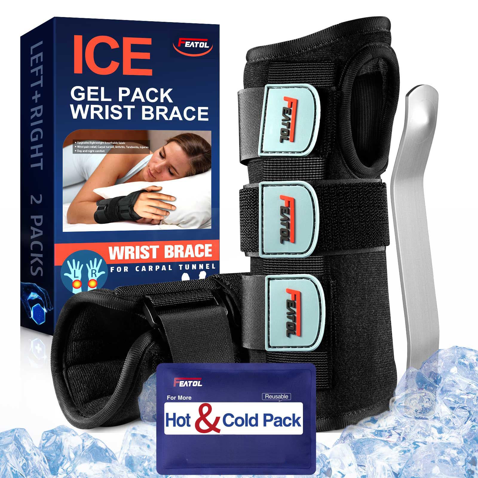 2 PACK Carpal Tunnel Wrist Brace | Adjustable Hand Night Sleep Support ...