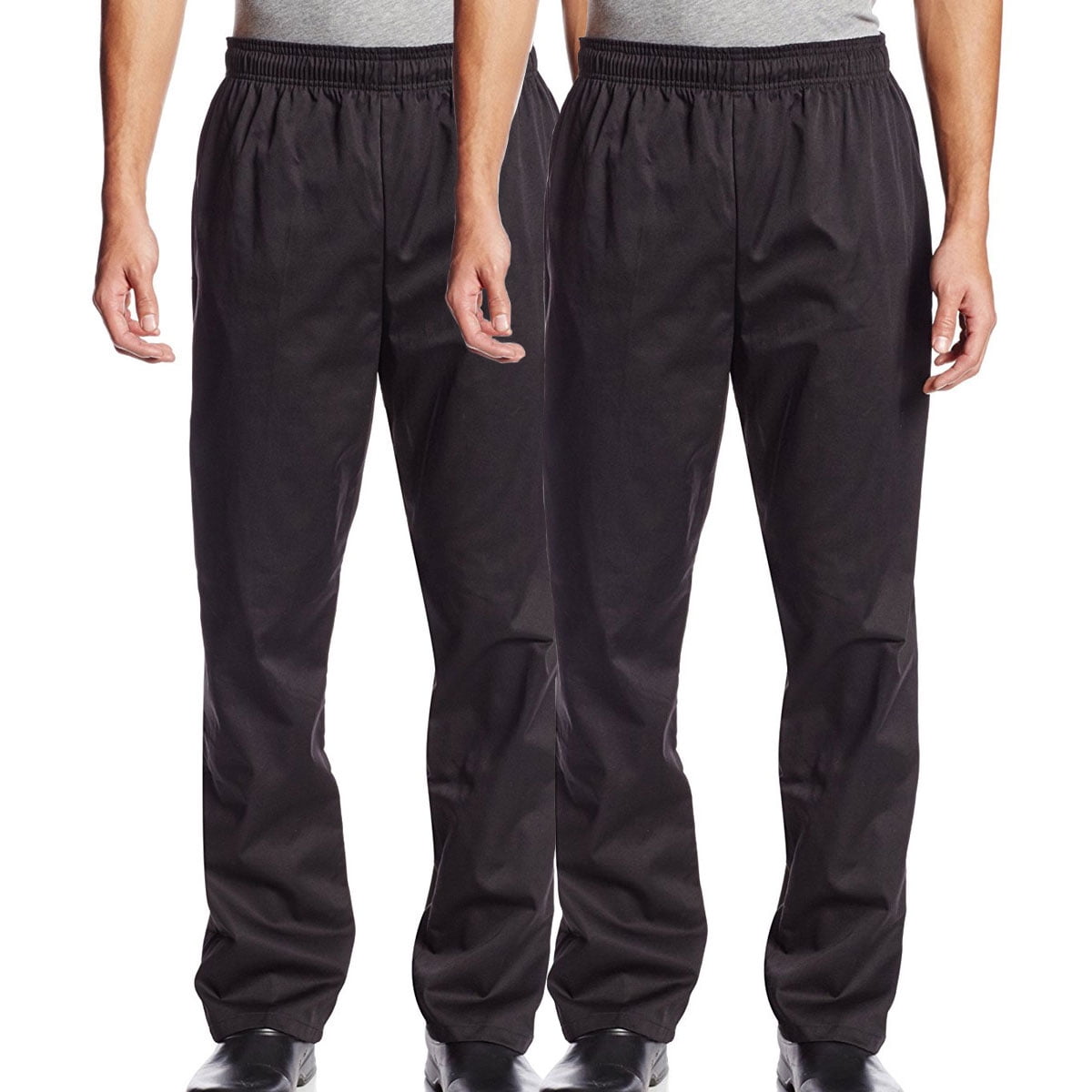 2-PACK Chef Code Baggy Chef Pants with Wide 2" Elastic Waist, Black, L ...