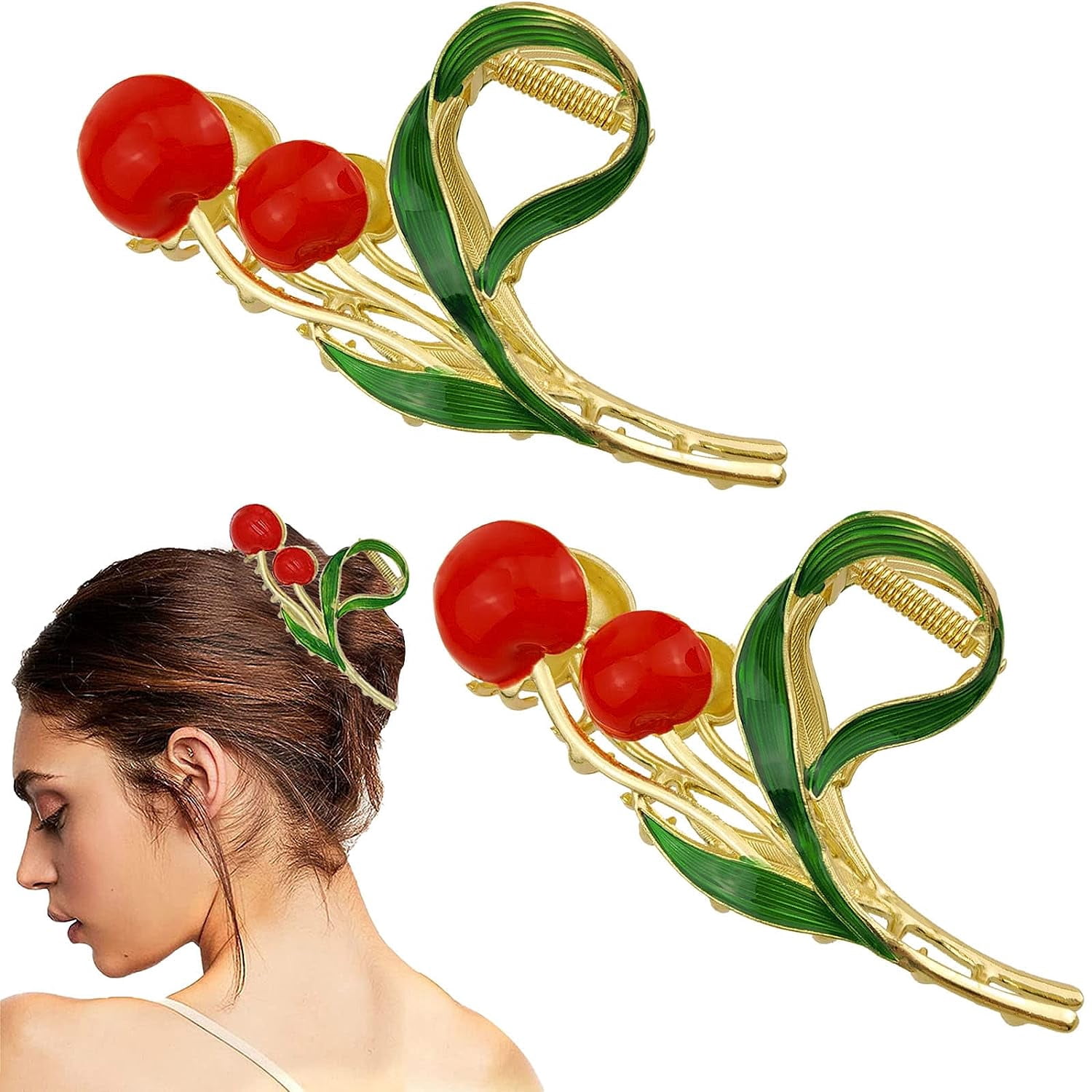 2 PACK Cherry Metal Large Hair Claw Clips Cherry Hair Jaw Clips Hair ...