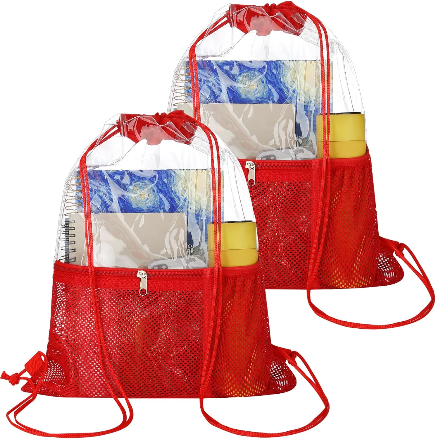 2 PACK Clear Drawstring Bag Stadium Approved, See Through Transparent ...