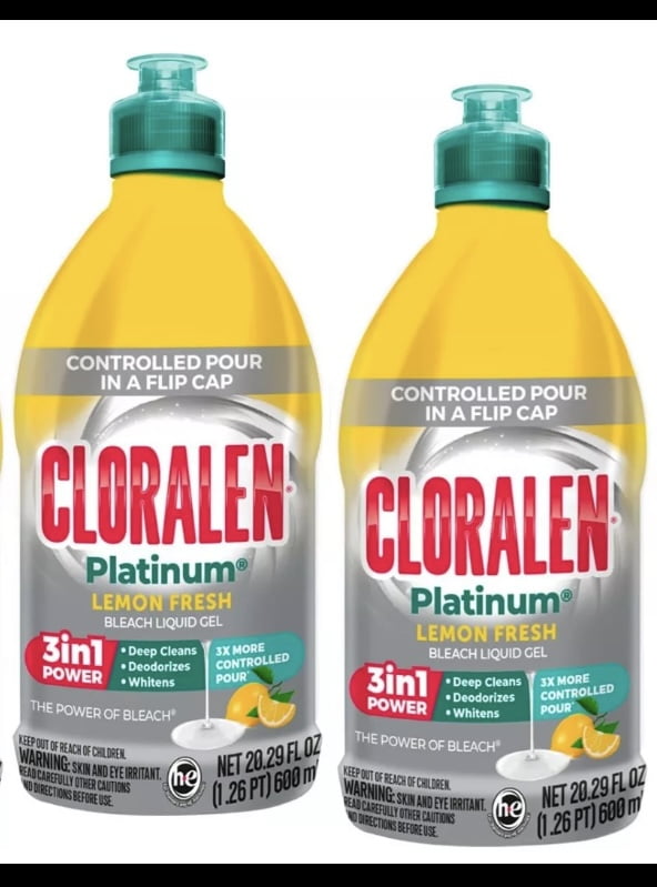 2 PACK- Cloralen Platinum 3-in 1 Power Liquid Bleach Gel, Lemon Fresh ...