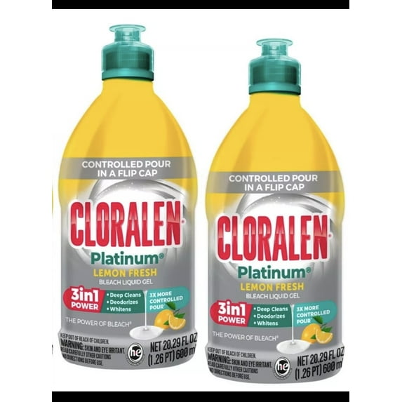 2 PACK- Cloralen Platinum 3-in 1 Power Liquid Bleach Gel, Lemon Fresh ...
