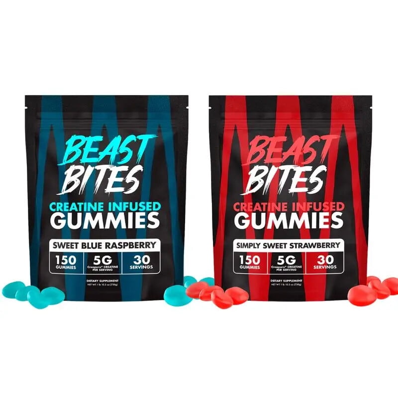2 PACK Creatine Gummies | Beast Bites | 150 Count Sweet Blue Raspberry ...