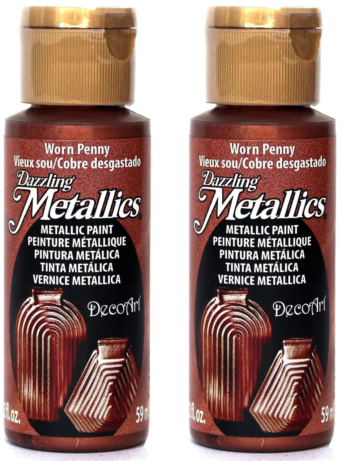 [2-PACK] - Decoart Dazzling Metallics Acrylic Paint 2oz - Worn Penny ...