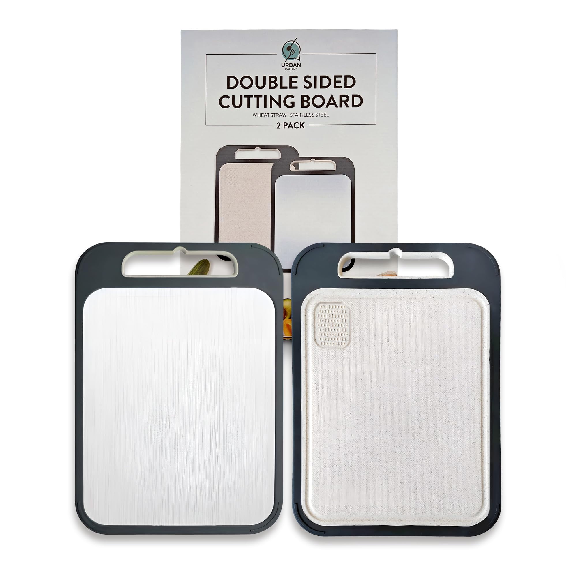 2 PACK Double Sided Cutting Board Set - Stainless Steel Cutting board ...