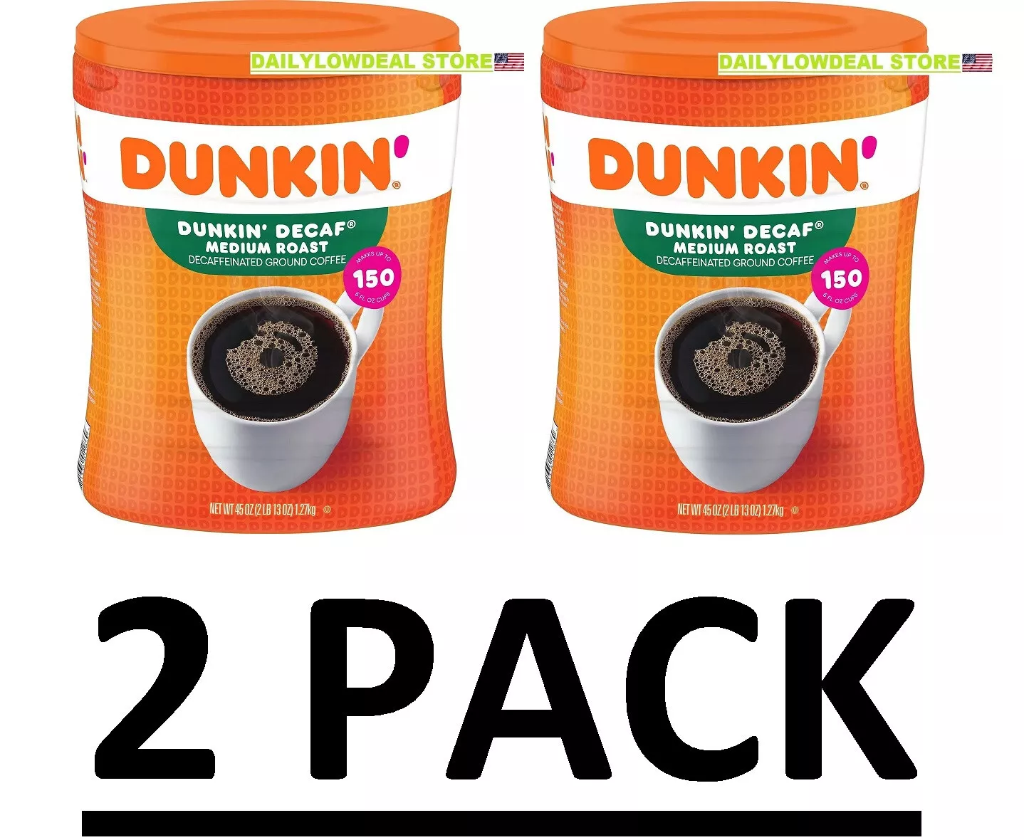 2 PACK - Dunkin Donuts DECAF Ground Coffee, Medium Roast 45 Oz. (Total 90 Oz) - Walmart.com