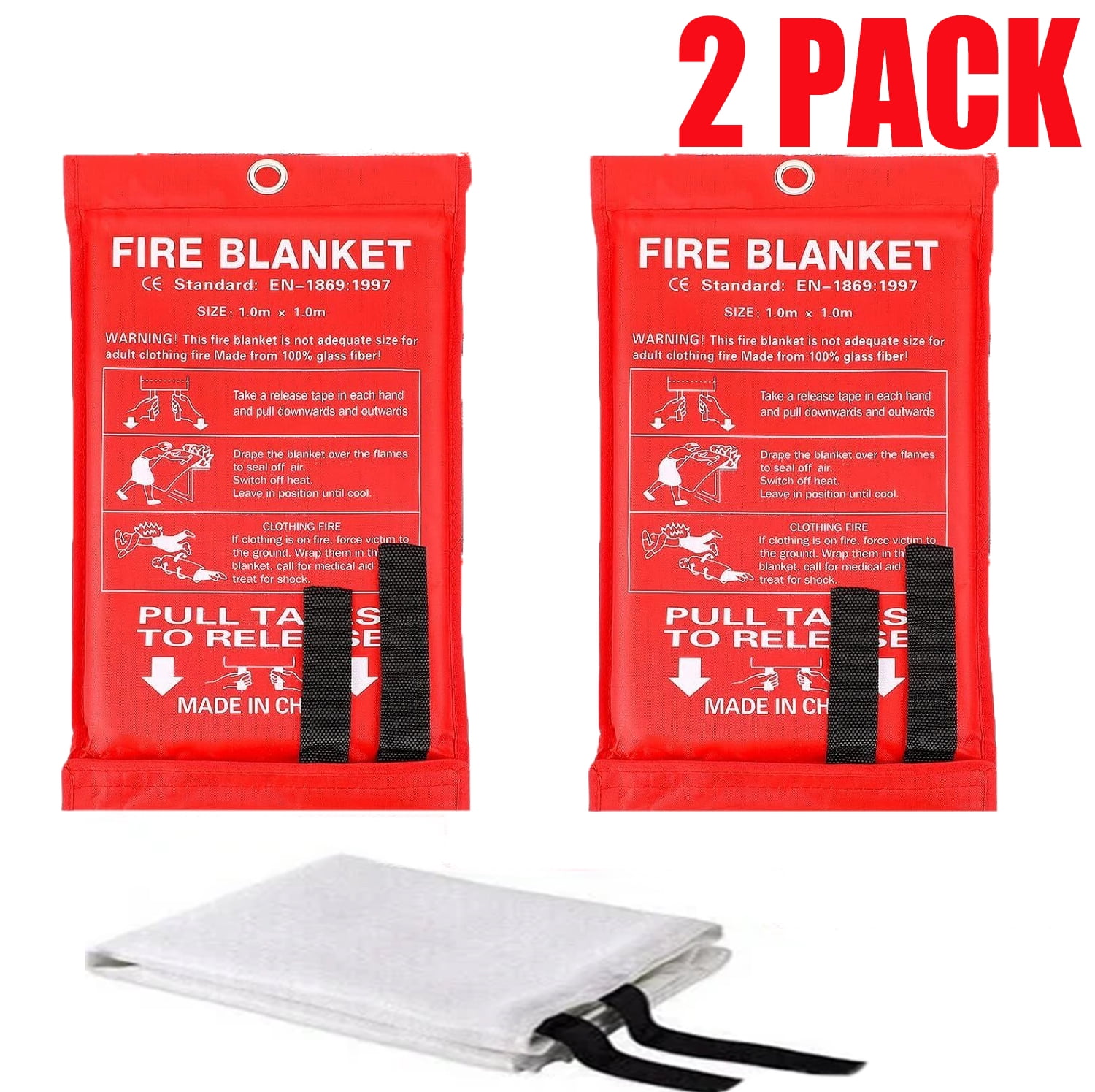 Fire Safety Hero 2-Pack Fiberglass Fire Blanket, 39''x39'' For Home ...