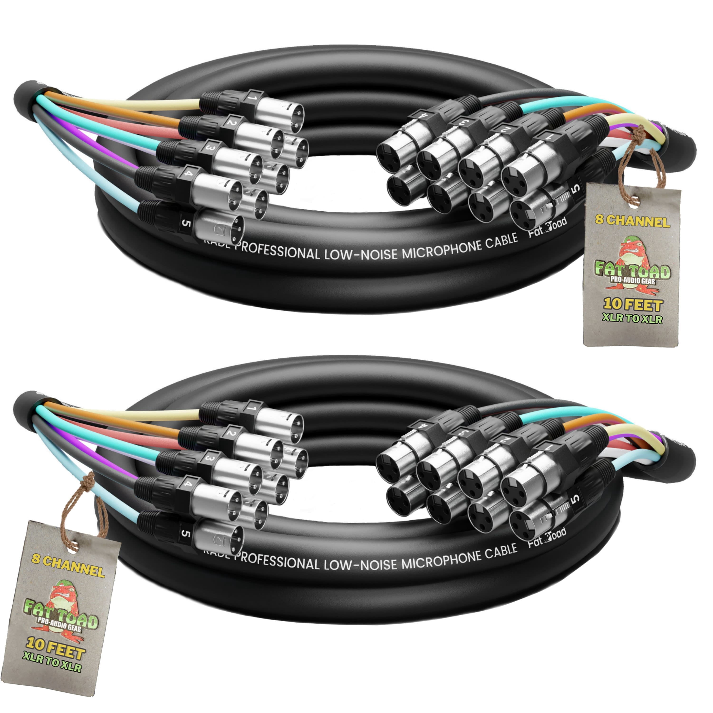2 PACK - Fat Toad 8 Channel XLR Snake Cable Patch 10ft Studio Stage ...