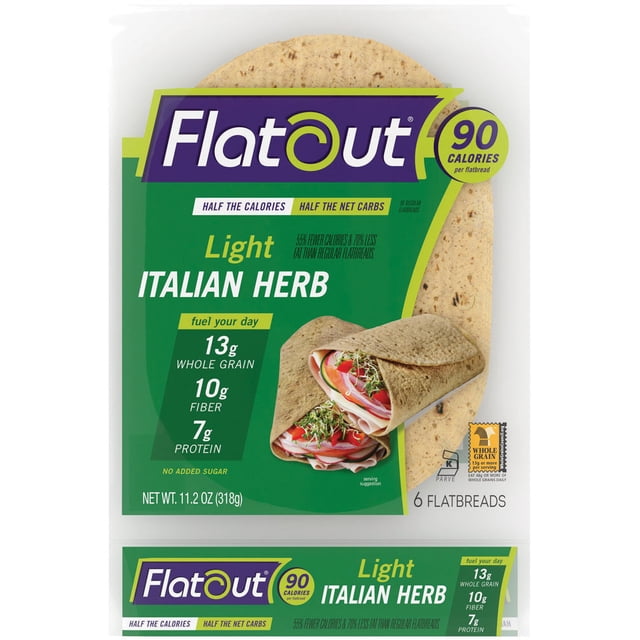 Flatout Light Wraps 2 Pack, Italian Herb, Healthy Low Carb Bread, Keto ...
