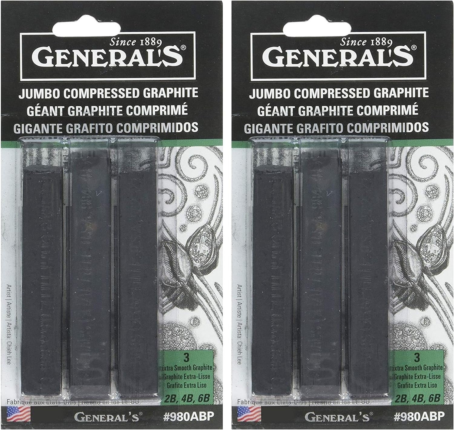 2-PACK - General Pencil Jumbo Compressed Graphite Stick Set, 3/Pkg ...