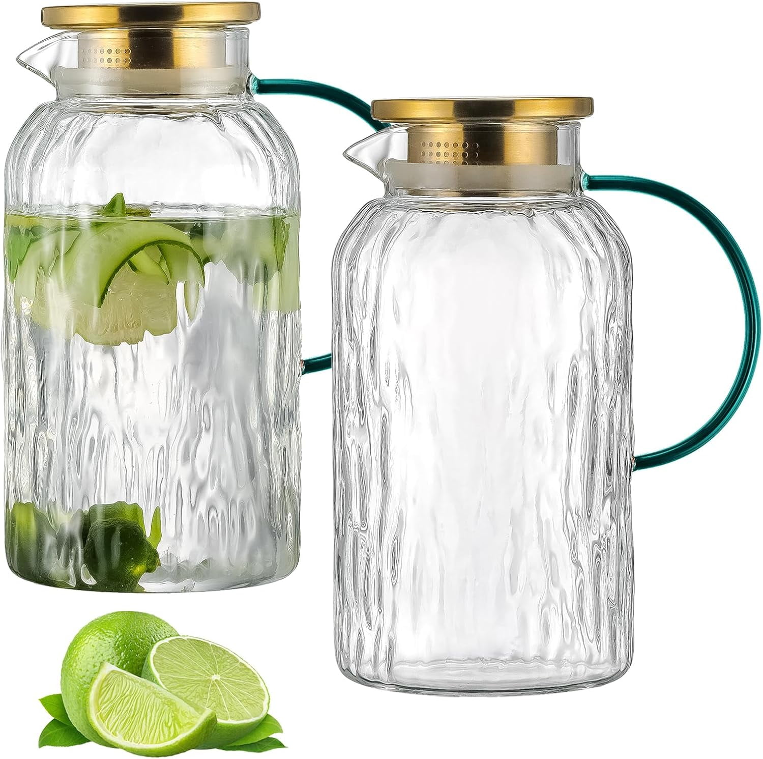2 PACK Glass Pitcher with Lid and Spout, 68 oz/2 Liter Water Pitcher ...