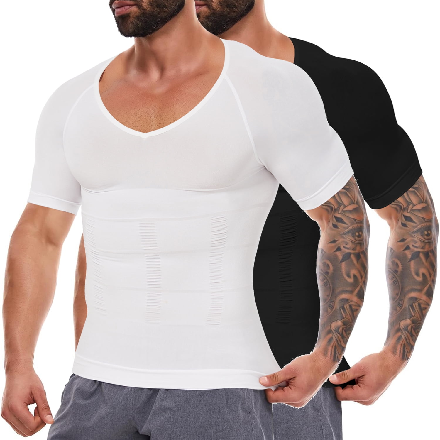 2 PACK Gynecomastia Compression Shirts for Men Shapewear Tummy Control ...