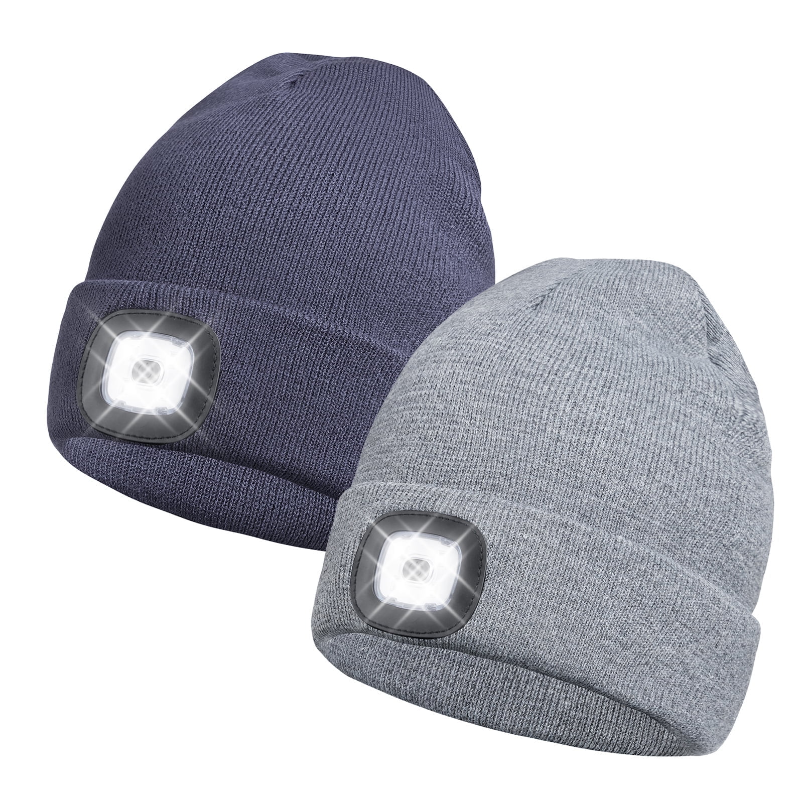 BUTKLNYTS 2 PACK LED Beanie Hat with Rechargeable Headlamp-Warm Knit ...