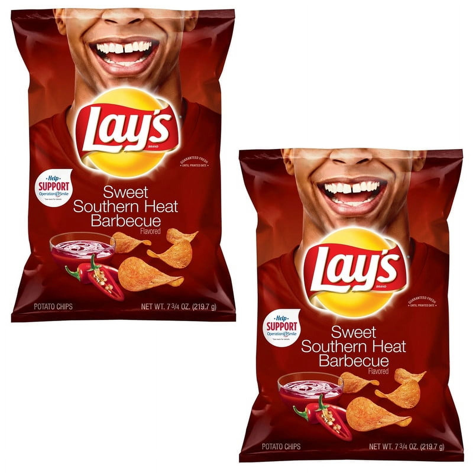 2 PACK Lay's Potato Chips, Sweet Southern Heat Barbecue Flavor ...