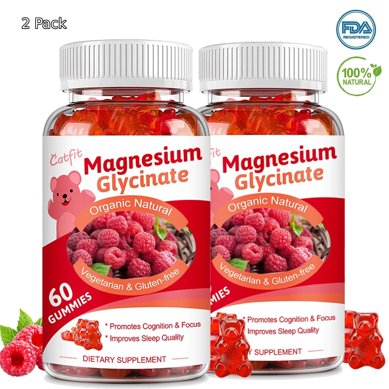 (2 PACK) Magnesium Glycinate Gummies 500mg, Organic Natural Gummies ...