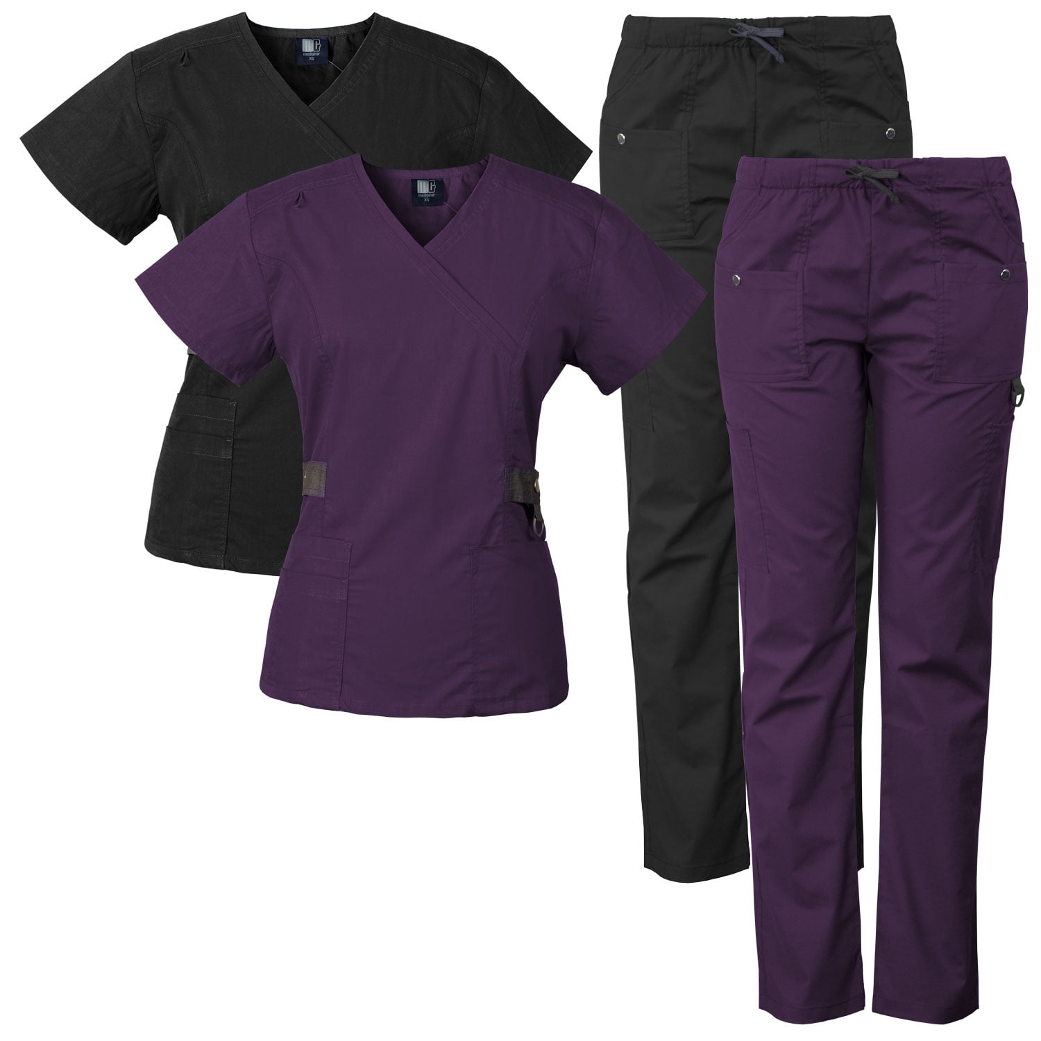2-PACK Medgear 12-Pocket Women's Scrub Set with Silver Snap Detail ...