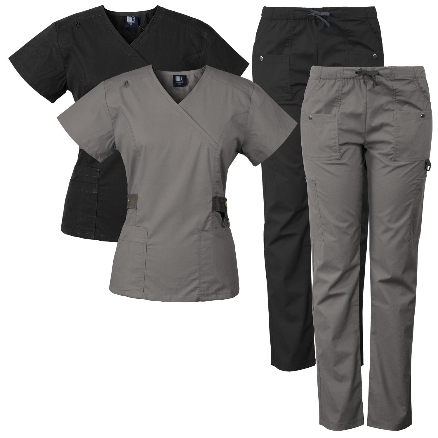 Medgear 12-Pocket Women's Medical Scrubs Set, 2-Pack with Silver Snap ...