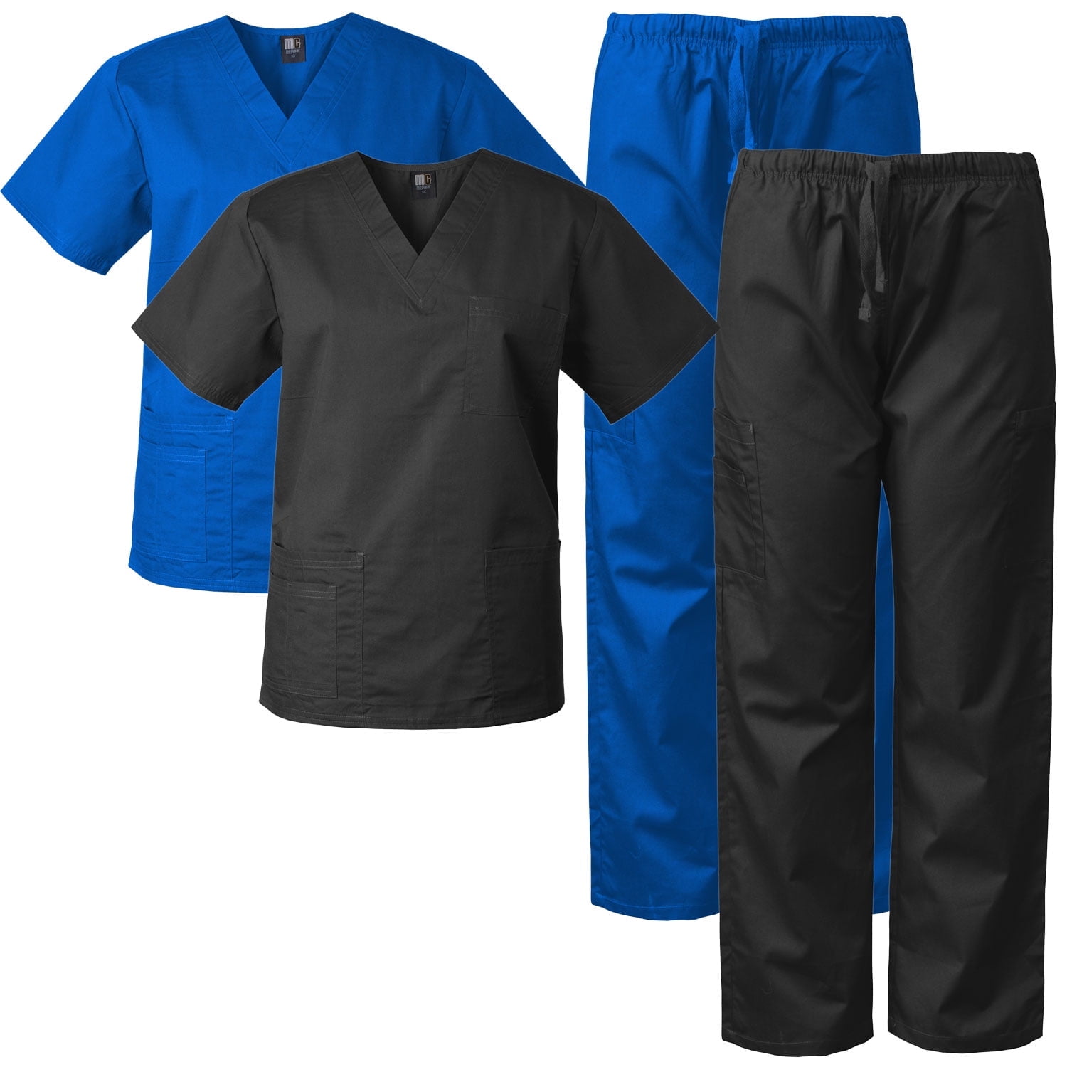 Medgear 2-Pack Scrubs Set for Men and Women, V-neck Top and Cargo Pants ...