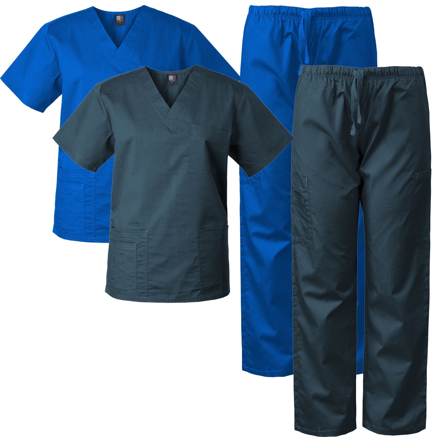 Medgear 2-Pack Scrubs Set for Men and Women, V-neck Top and Cargo Pants ...