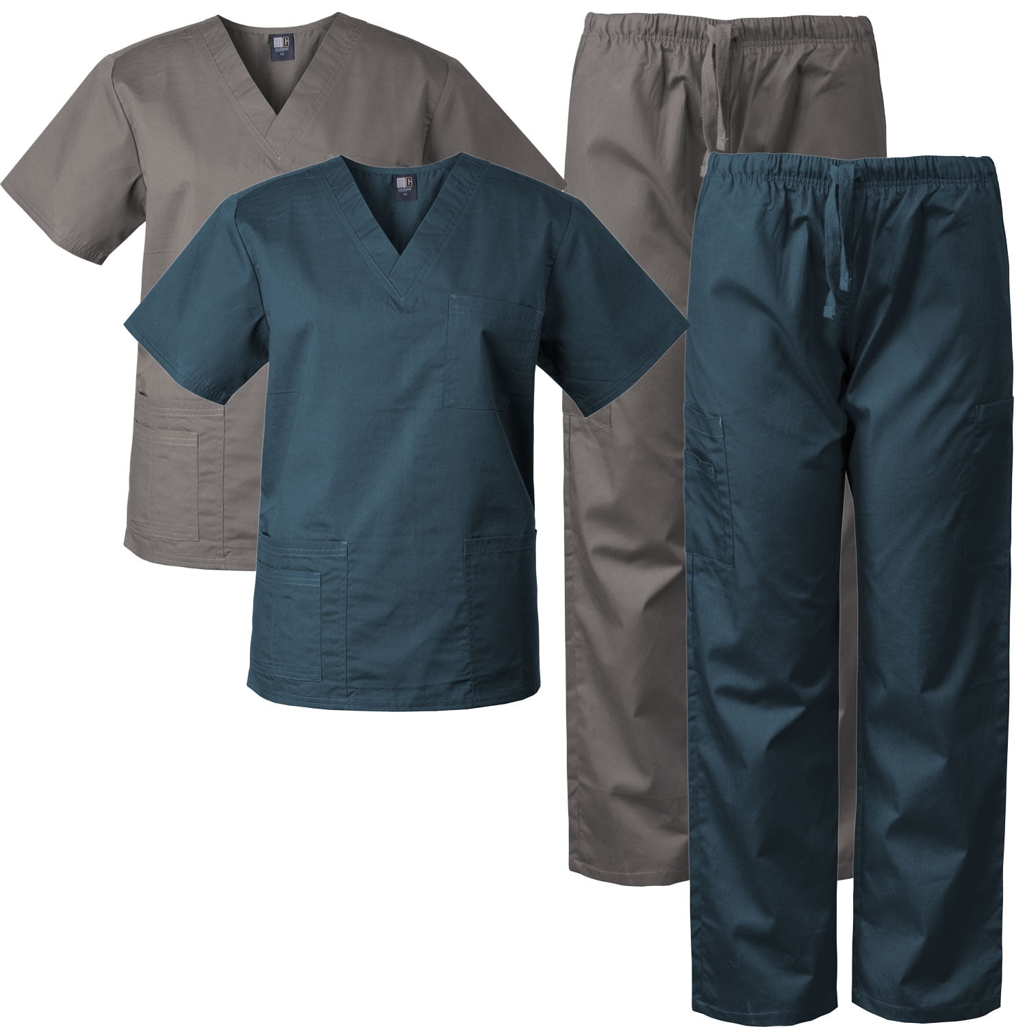 Medgear 2-Pack Men's and Women's Medical Uniform Scrubs Set with Multi ...