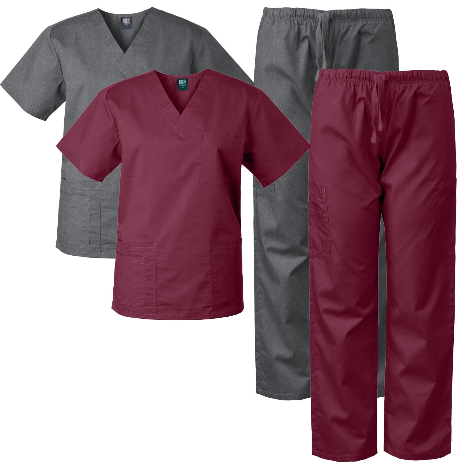 Medgear 2-Pack Scrubs Set for Men and Women, V-neck Top and Cargo Pants ...