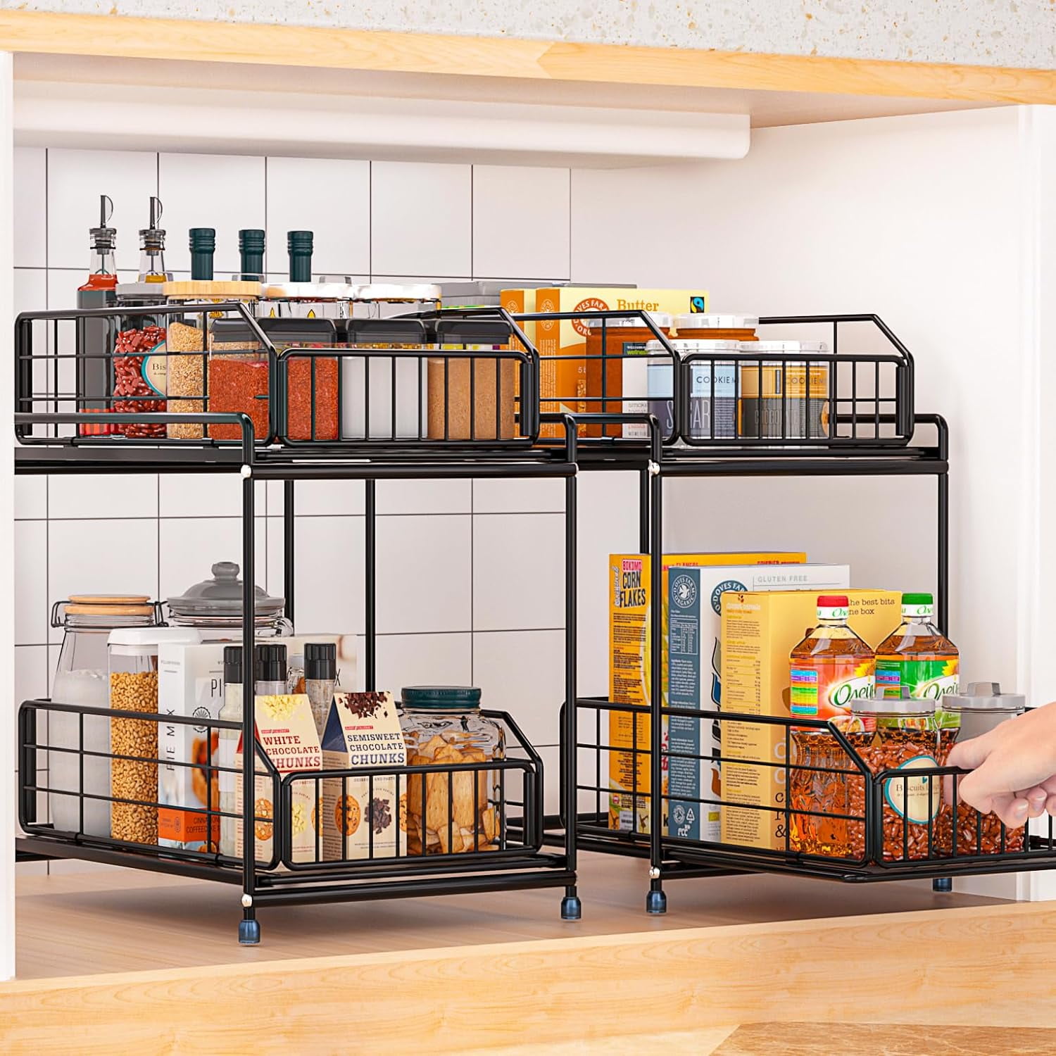 2 PACK Metal Under Sink Organizer and Storage with 2 Tier Slide Out ...