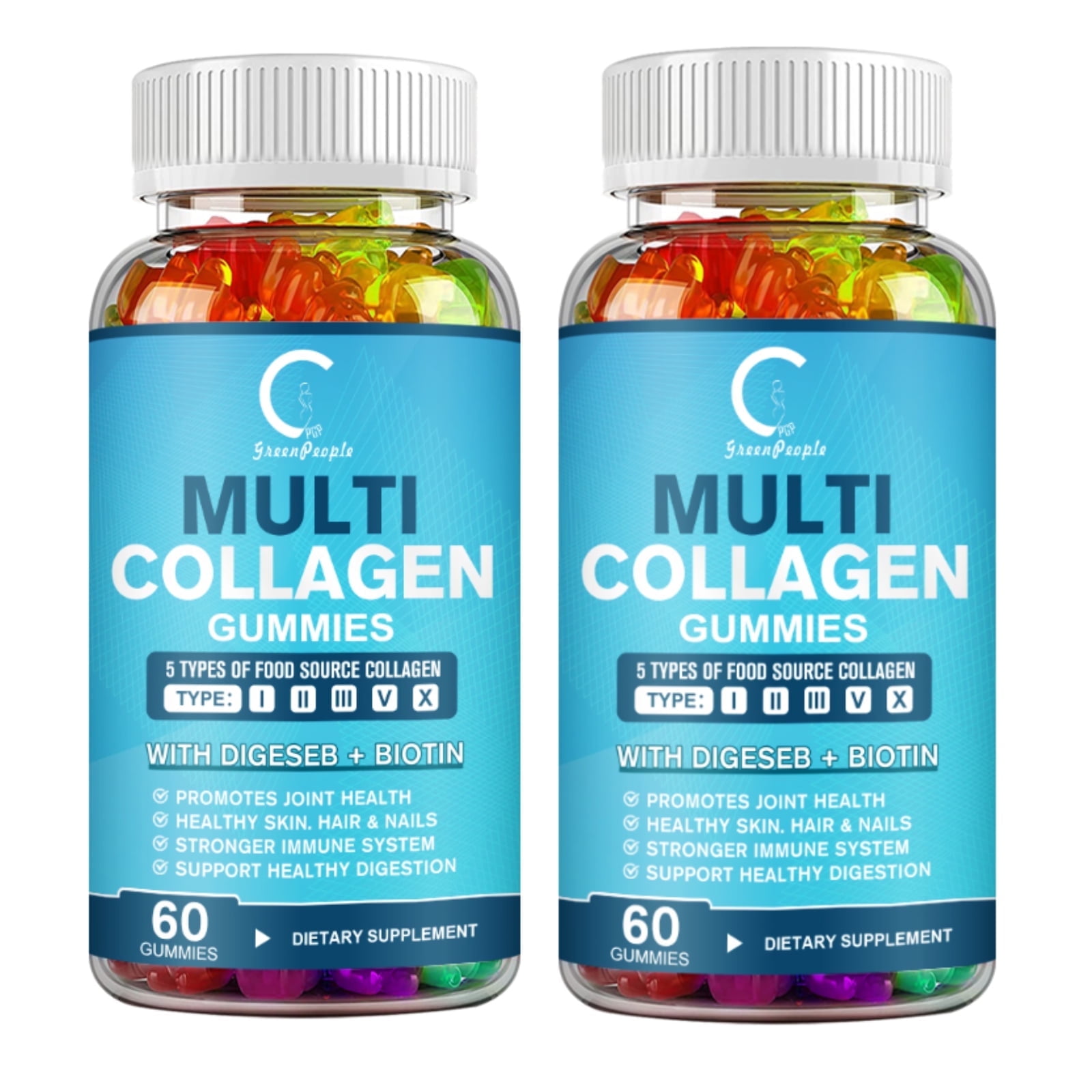 2 PACK Multi Collagen Gummies | 5 Types of Food Source Collagen ...