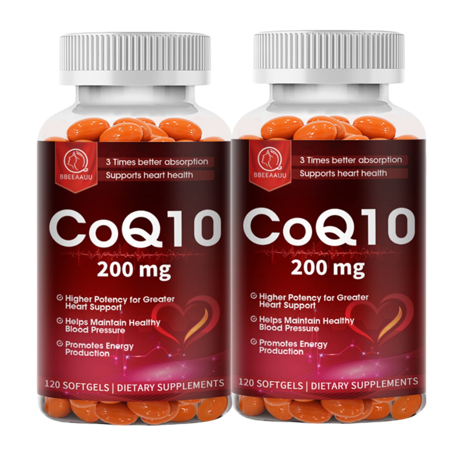 (2 PACK) Natural Coenzyme Q10 Coq10 Supplement 200mg - Heart & Immune ...
