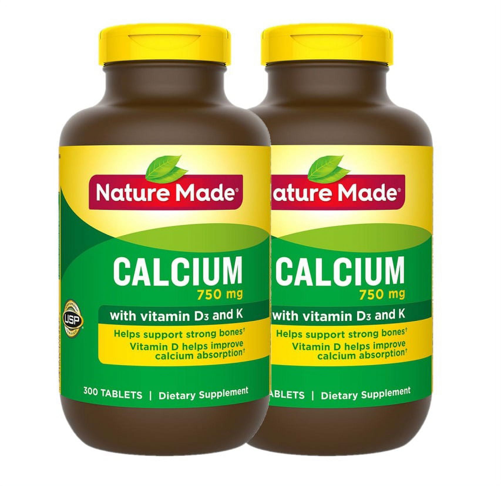 Nature Made 750mg Calcium, Magnesium, Vitamins Supplements, 2 Pack, 300 ...