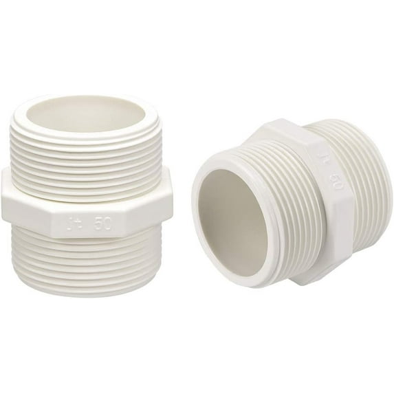 2-PACK PVC Pipe Fitting Hex Nipple G1-1/2 X G1-1/2 Male Thread Adapter ...
