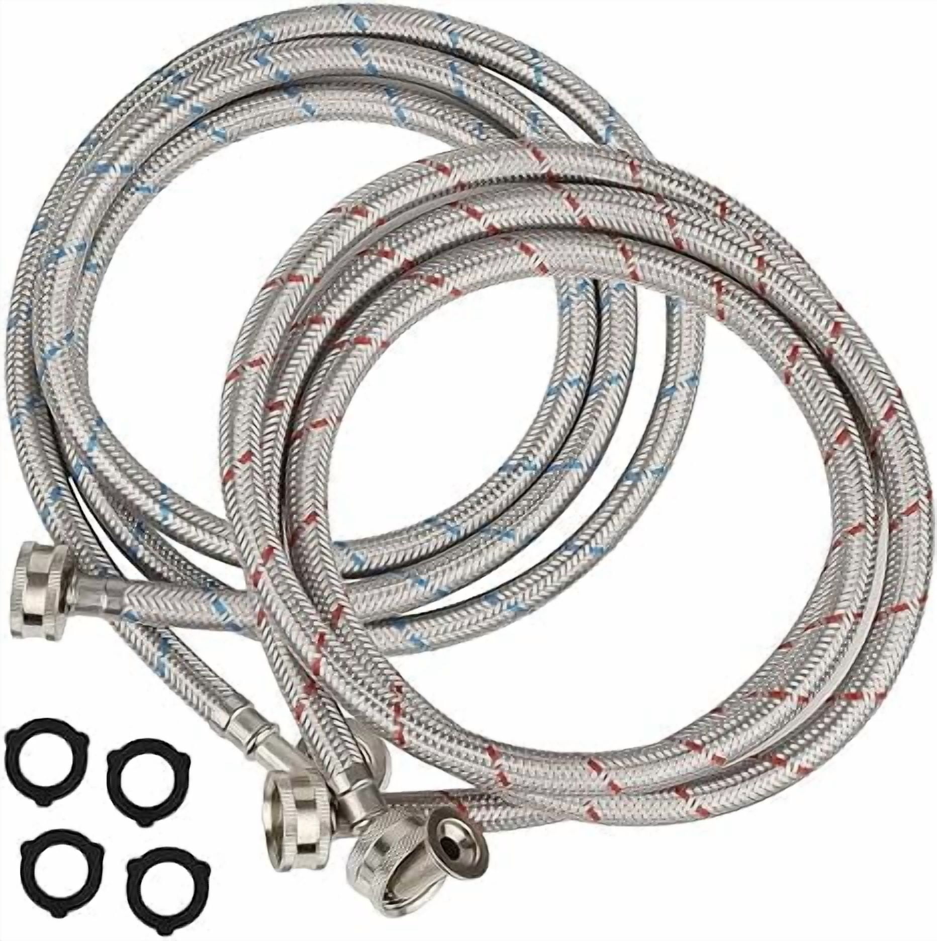 2 PACK - Premium Stainless Steel Washing Machine Hoses with 90 Degree ...