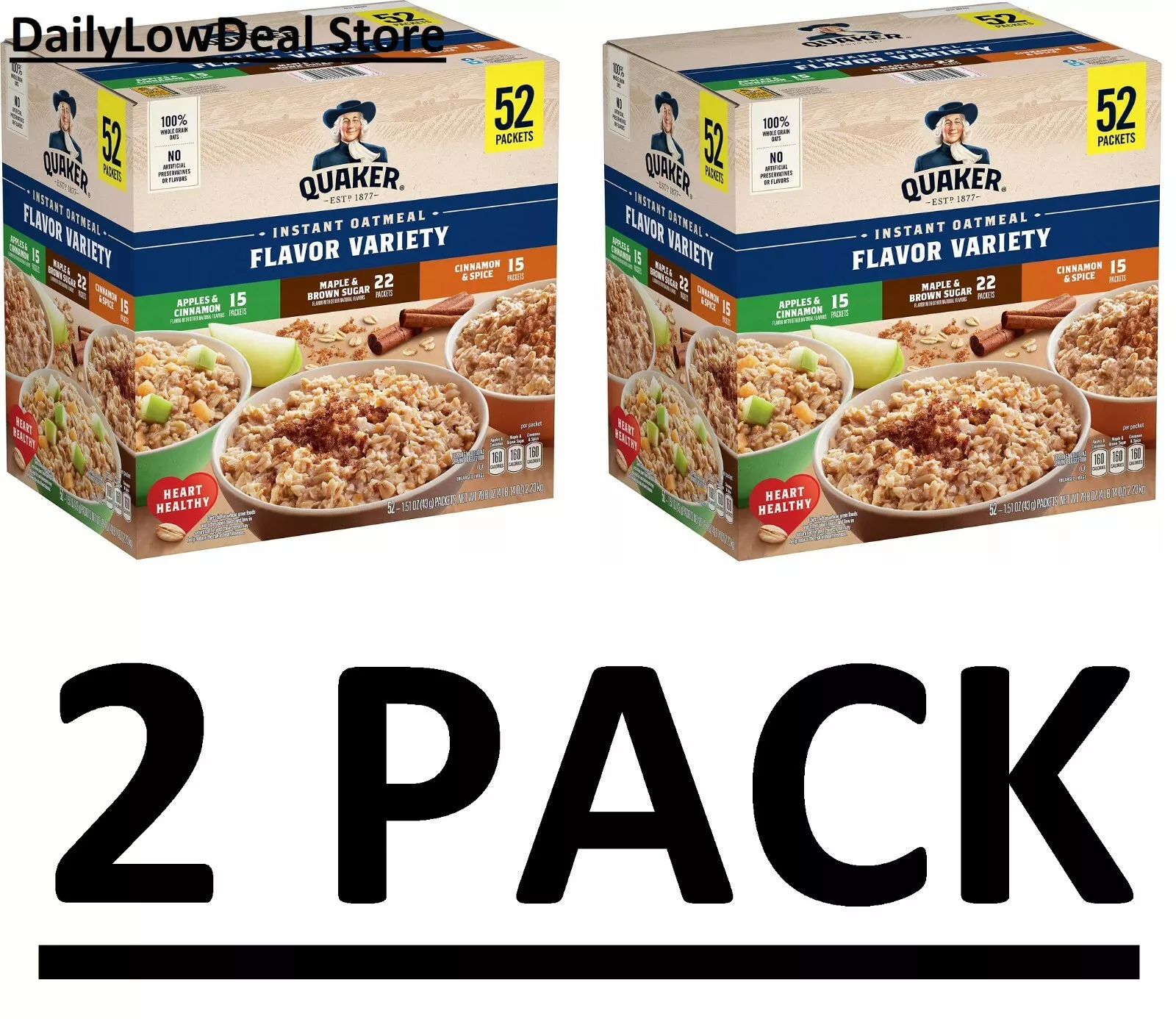 2 PACK - Quaker Lower Sugar Variety Instant Oatmeal - 52 Packets (Total ...