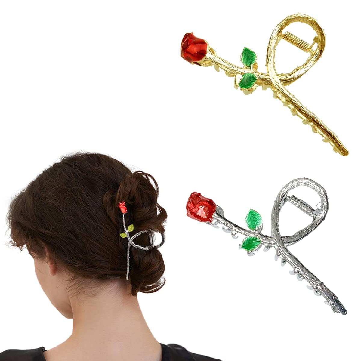 2 PACK Rose Flower Metal Large Hair Claw Clips Pearl Hair Jaw Clips ...