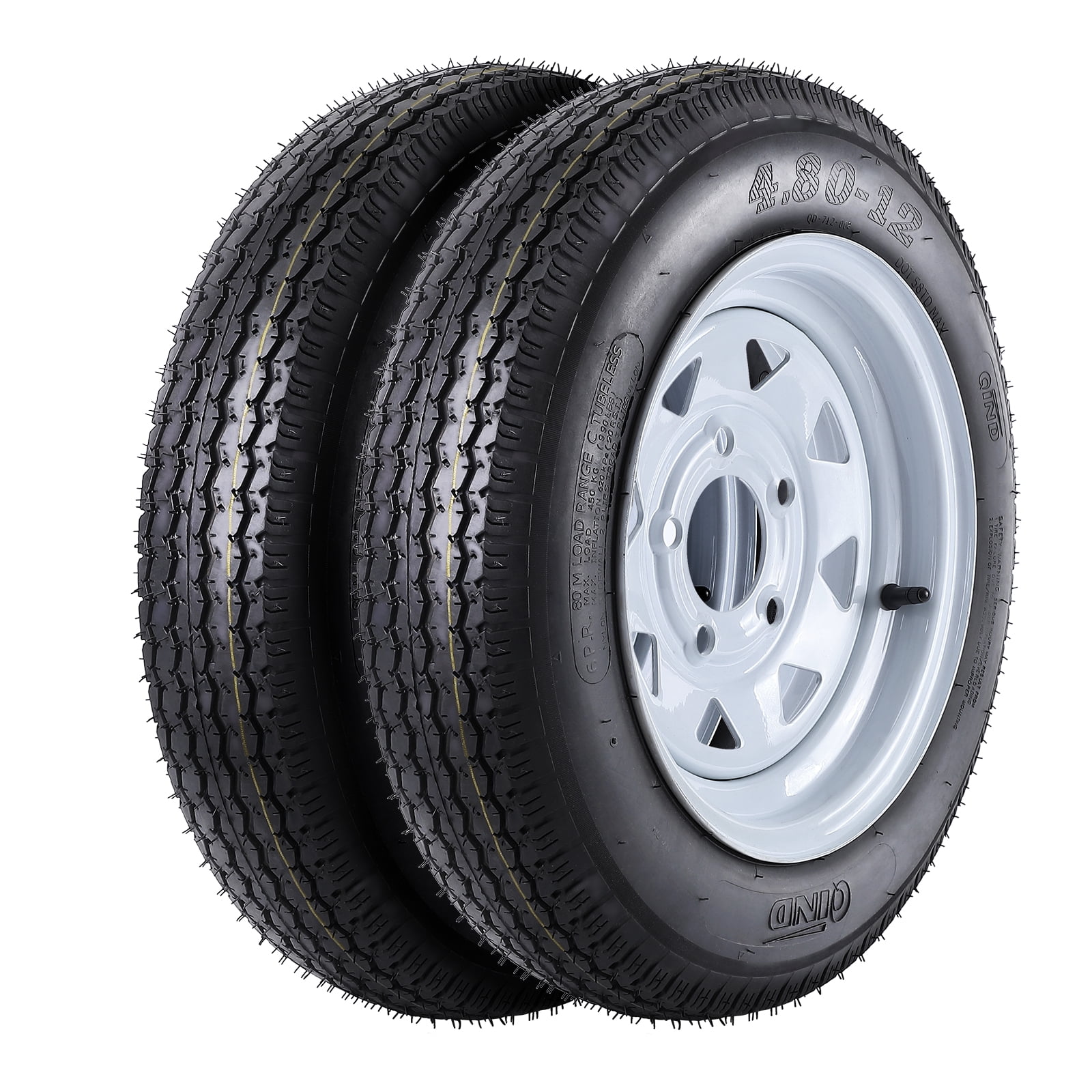 AOILE 2 PACK Rubber Trailer Tire Wheels with 12'' Rims, 4.80-12 Tire 5 ...