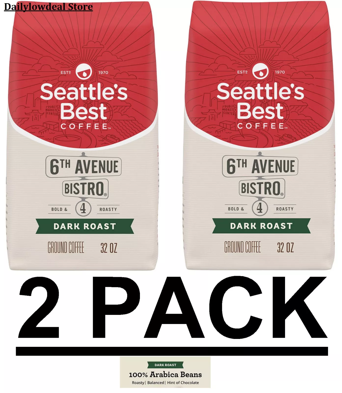 2 PACK-Seattle's Best 6th Avenue Bistro Level 4 Ground Coffee 32 oz ...