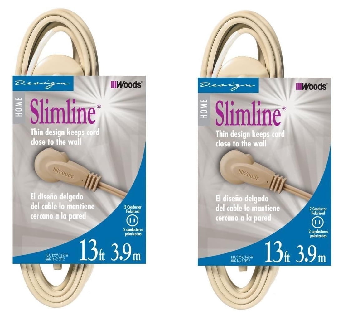 2-PACK - SlimLine 2240 Flat Plug Extension Cord, 2-Wire, Beige, 13-Foot ...