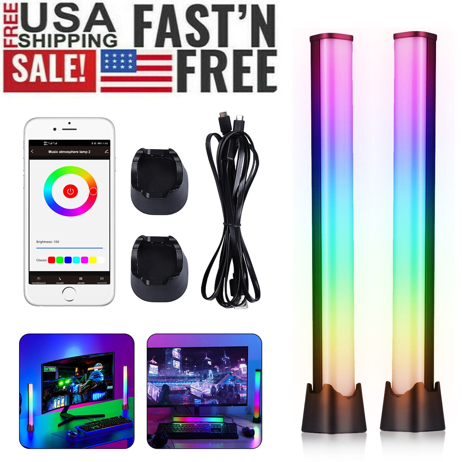 2-PACK Smart LED Light Bar with Scene Modes and Music Modes APP RGB TV ...