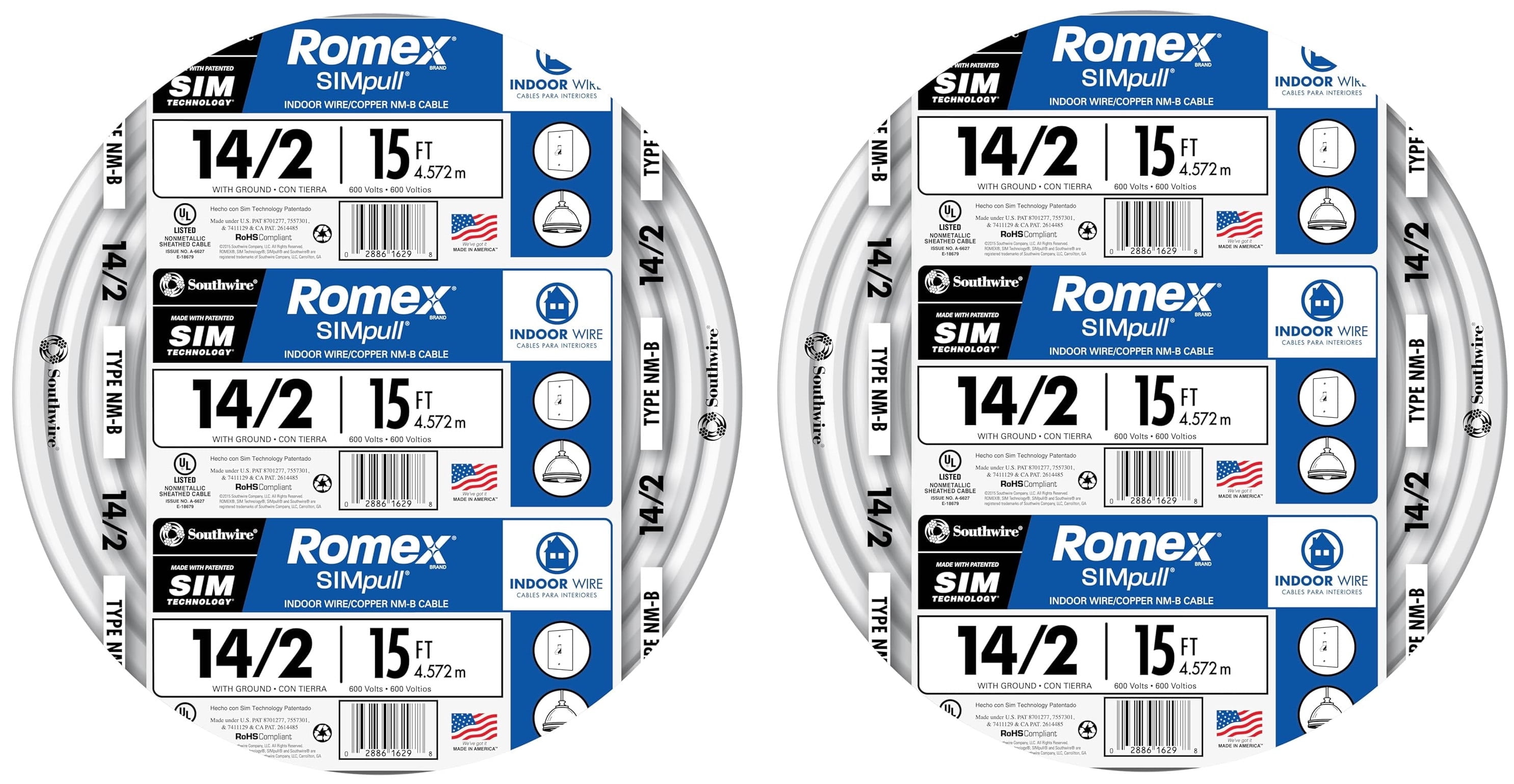 [2-PACK] - Southwire Romex Brand Simpull Solid Indoor 14/2 W/G NMB ...