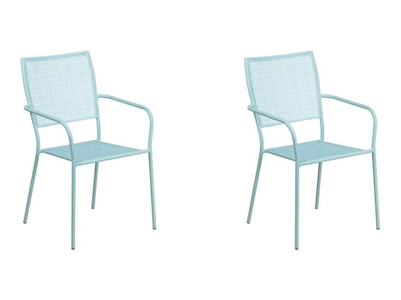 2 PACK Square Back Sky Blue Metal Outdoor Patio Stackable Dining Chair ...