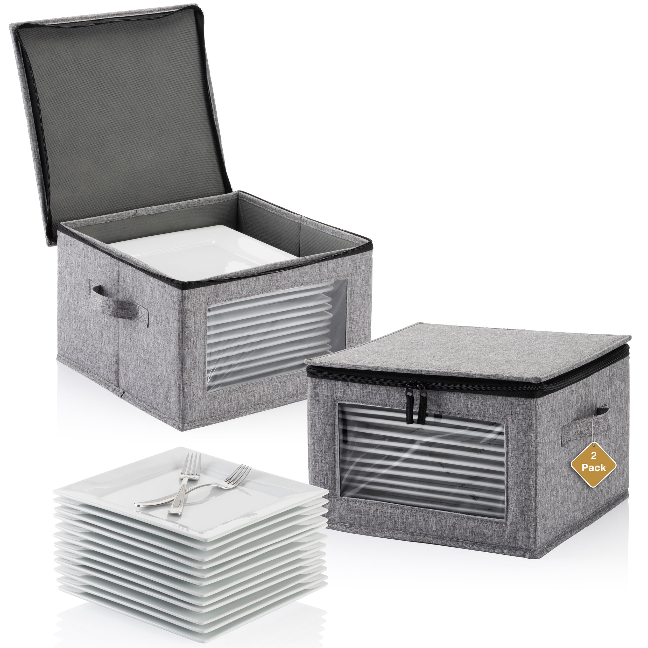 2 PACK Square China Storage Containers for Dishes, 12"x12"x8" Plate ...