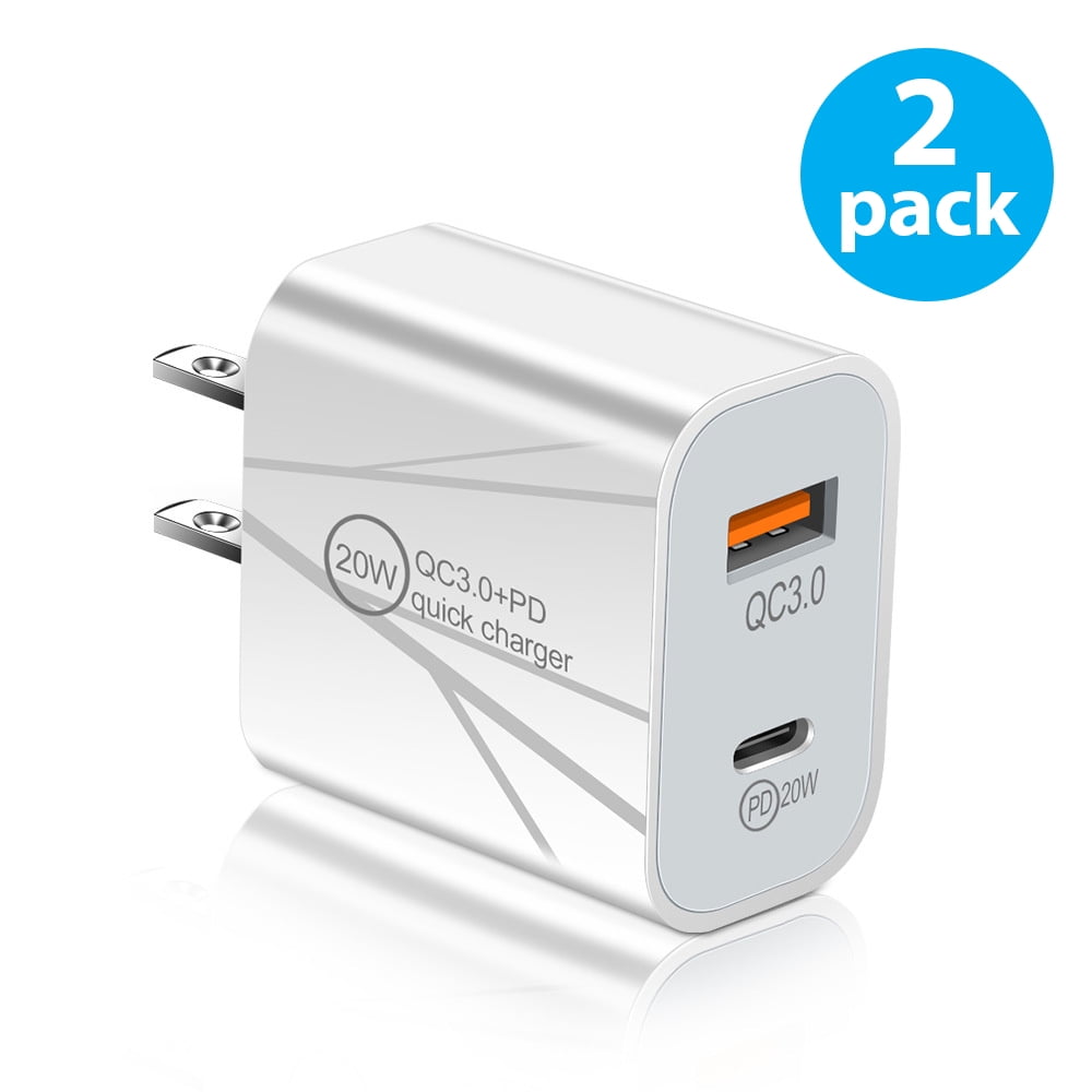 2 PACK USB C Wall Charger Block 20W, Dual Port PD Power Delivery Fast ...