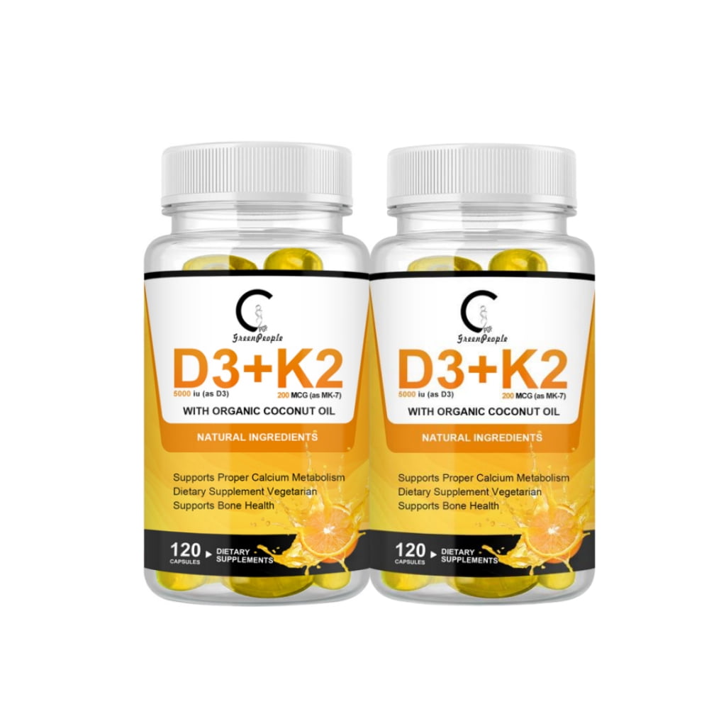 2 Pack Vitamin D3 K2 Capsules Vitamin D3 5000 Iu And Vitamin K Mk7