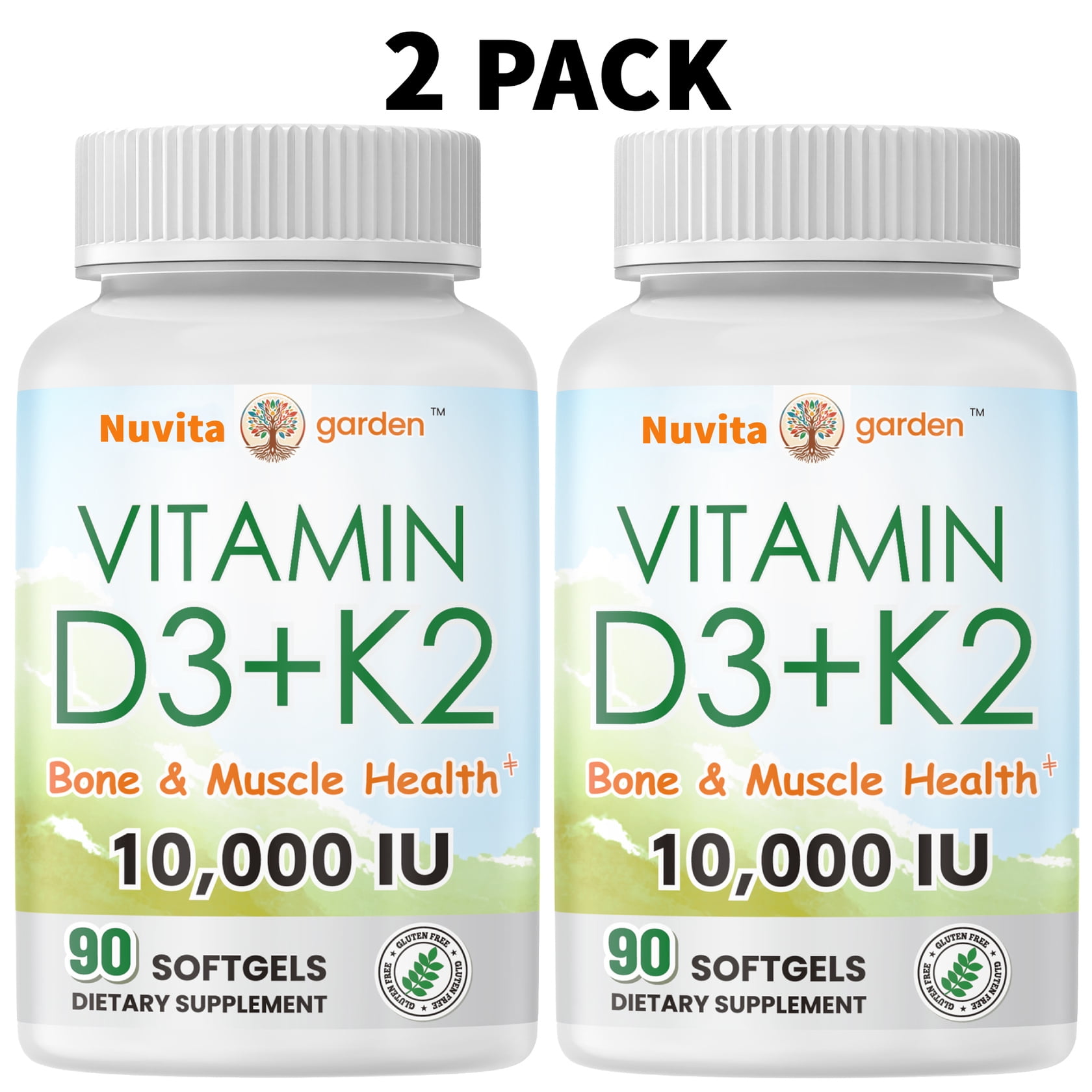 (2 PACK) Vitamin D3 K2 Supplement 10,000 IU of Vitamin D3, 200 mcg MK7 ...