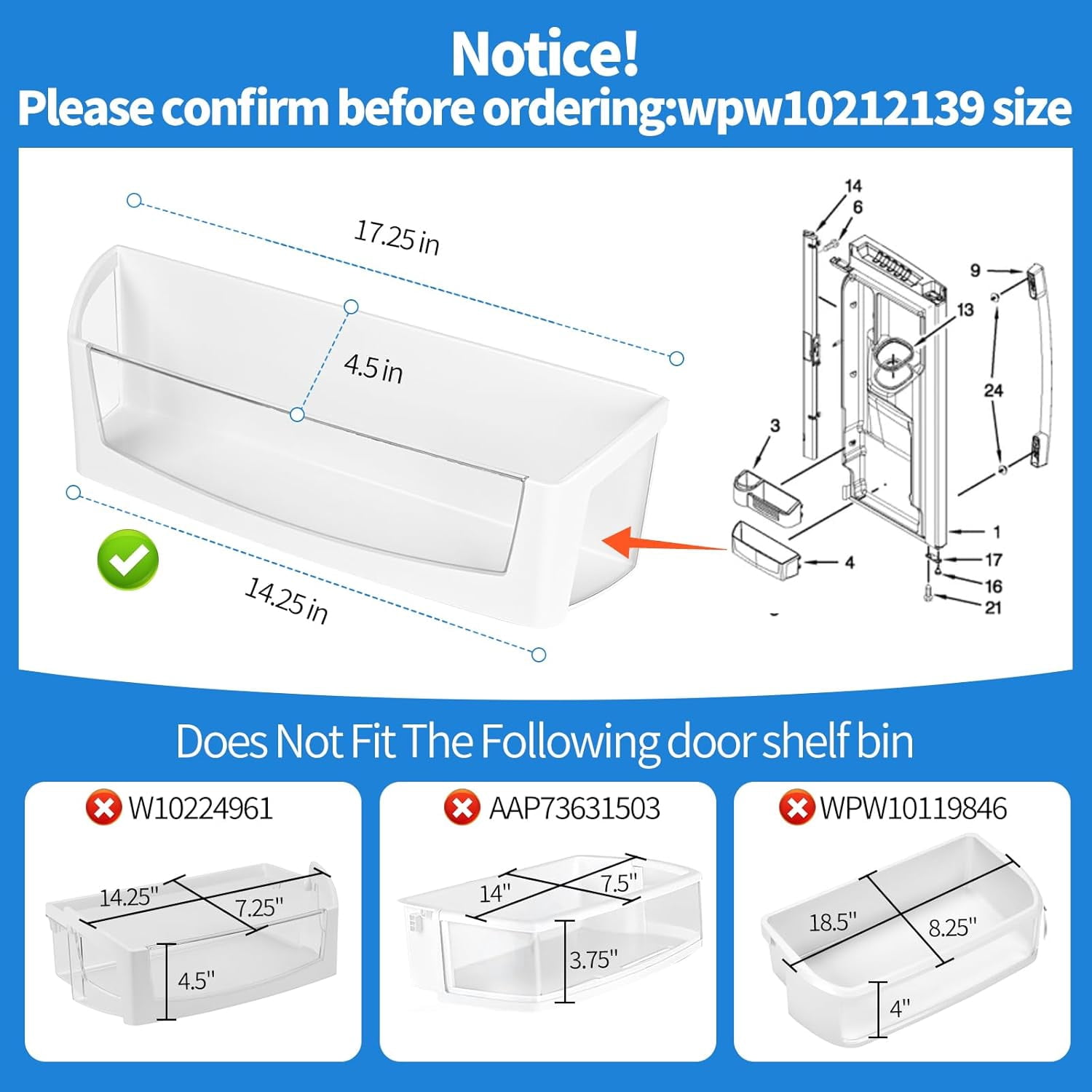 [2 PACK] WPW10212139 Refrigerator Door Shelf Bin Compatible with ...